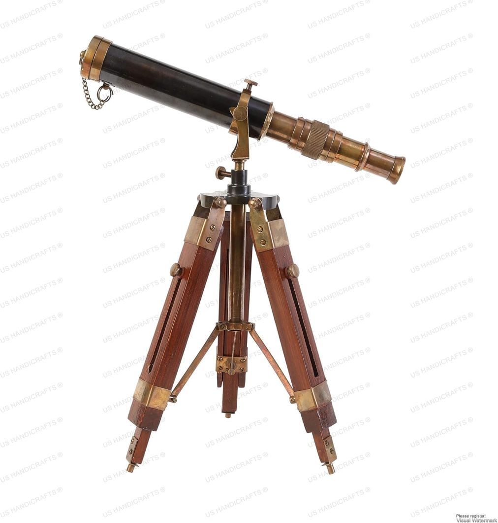 Vintage Brass & Wood Telescope – 9-Inch Functional Marine Spyglass ...