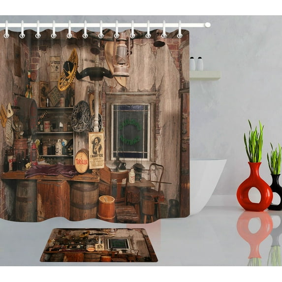 Rustic Retro Brick Wall old House Decor Fabric Shower Curtain Bathroom ...