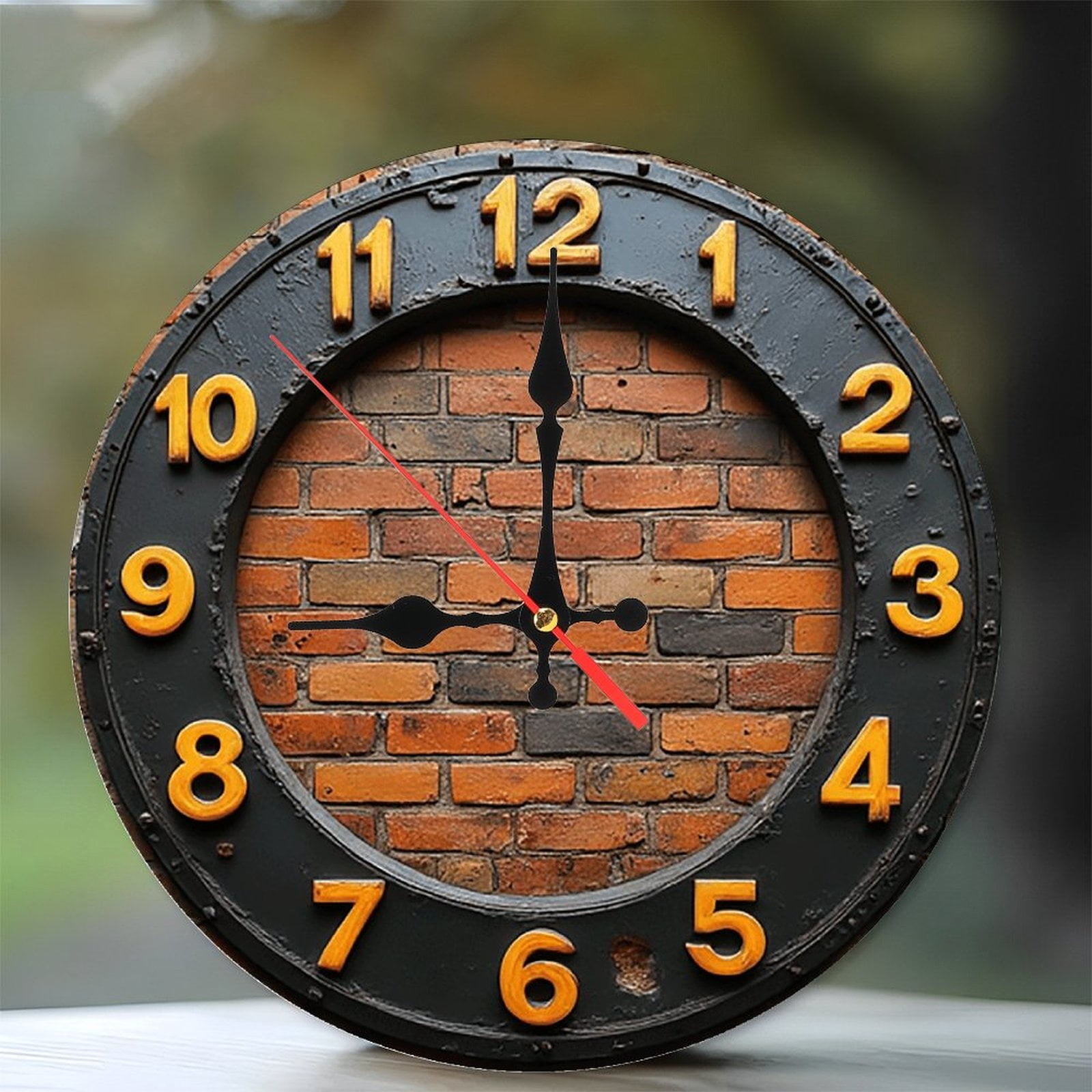 Vintage Brick Wall Clock Rustic Home Decor 10-Inch Silent Wooden Wall ...