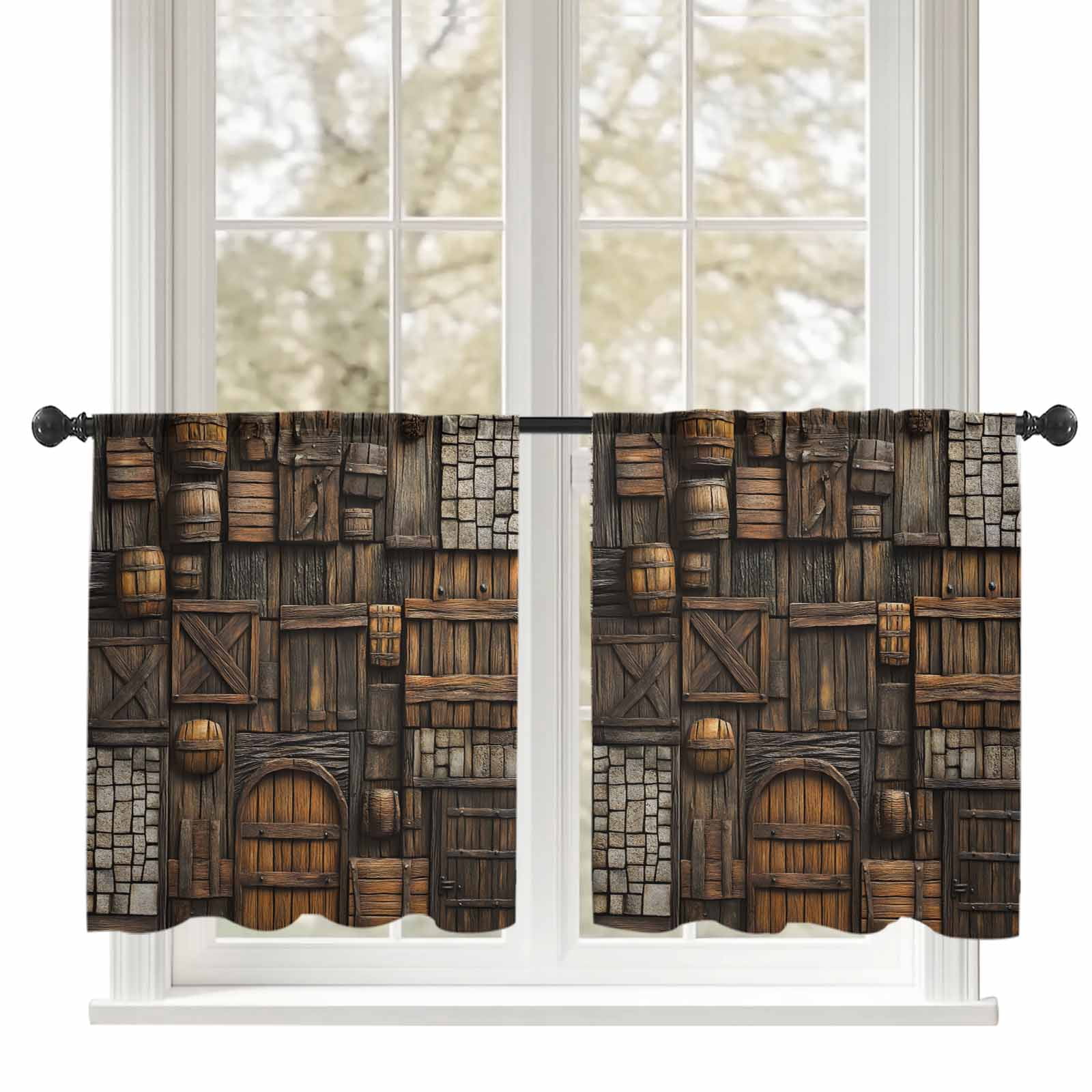 Vintage Brick Wall Sheer Curtains 45 inches Long, Farmhouse Medieval ...