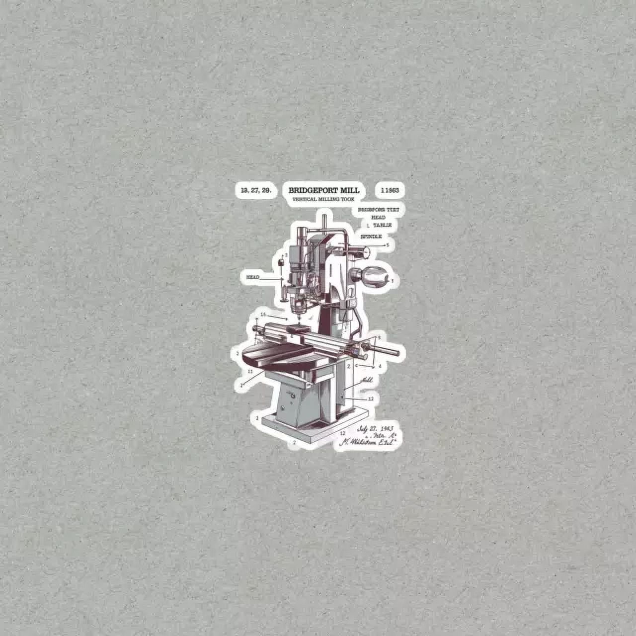 Vintage Bridgeport Milling Machine Vertical Mill Blueprint Sticker ...