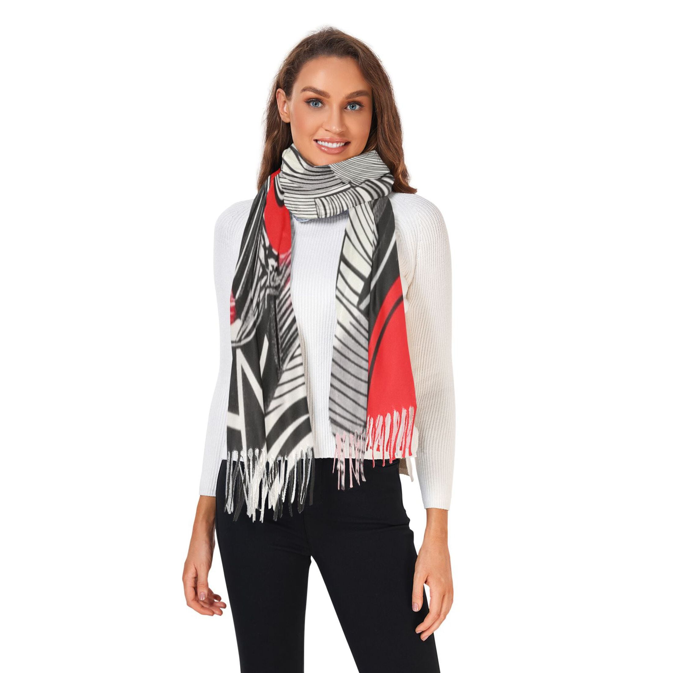 Red and Gray Abstract Art Women Scarf Winter Warm Large Scarves Long ...