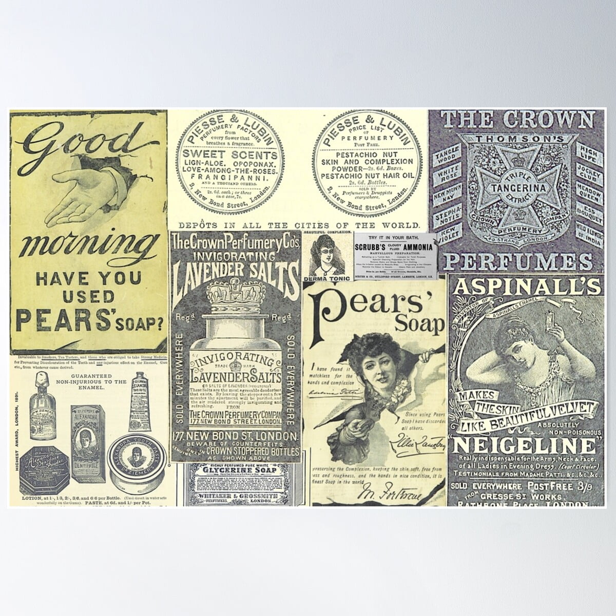 Vintage British Bathroom Product Advertisements Collage Poster Wall Art ...