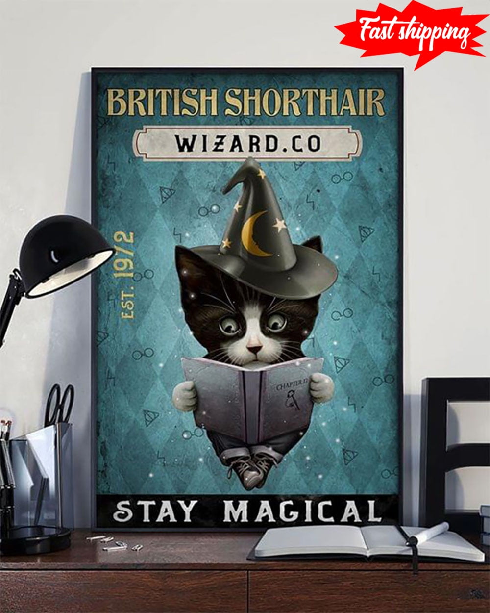 Vintage British Shorthair Wizard Co. Est. 1972 Stay Magical 11 x 17 ...