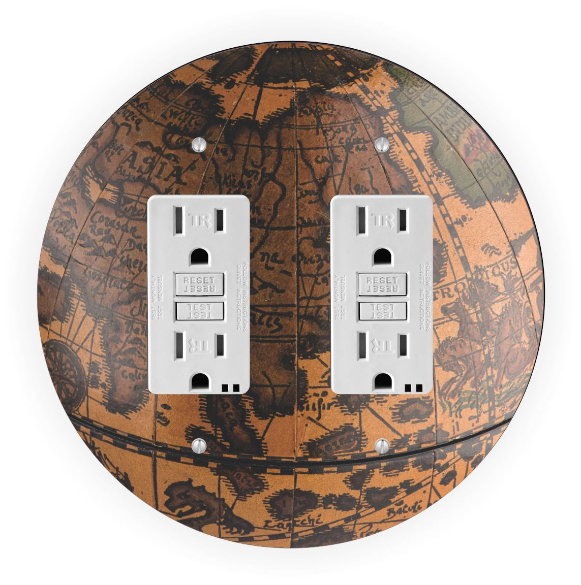 Vintage Brown Globe Design - Round Light Switch Plate Cover - Double ...