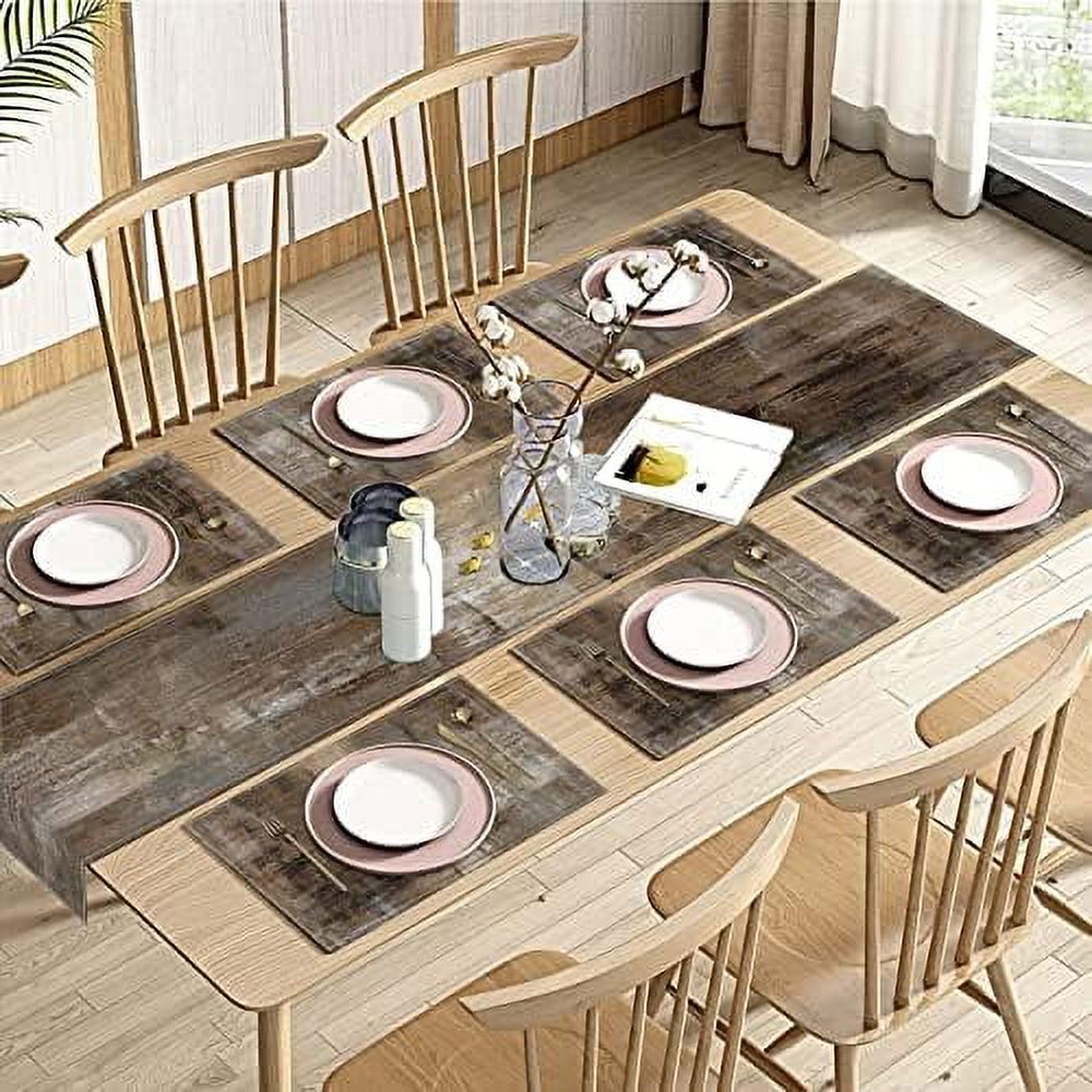 Vintage Brown Grey Table Runner and Placemats Set of 6 Modern Abstract ...