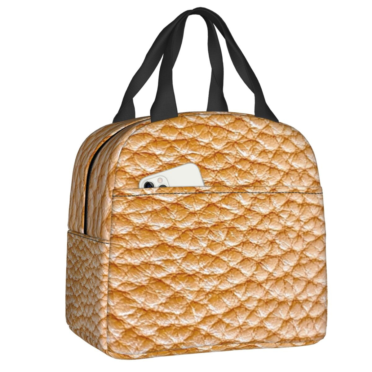 Vintage Brown Leather Pattern Insulated Lunch Bag for Women Portable 3D ...