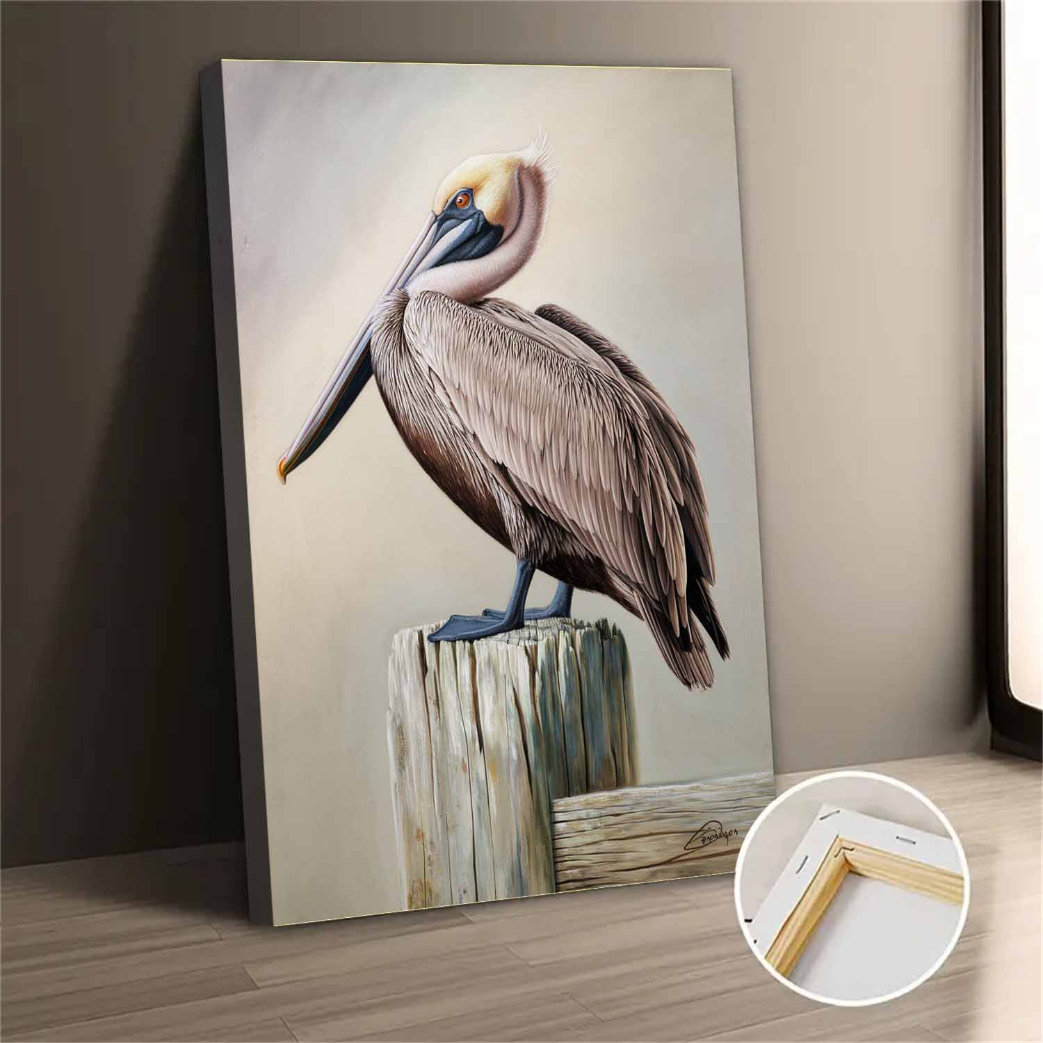 Vintage Brown Pelican Canvas Wall Art Print for Bedroom Living Room ...