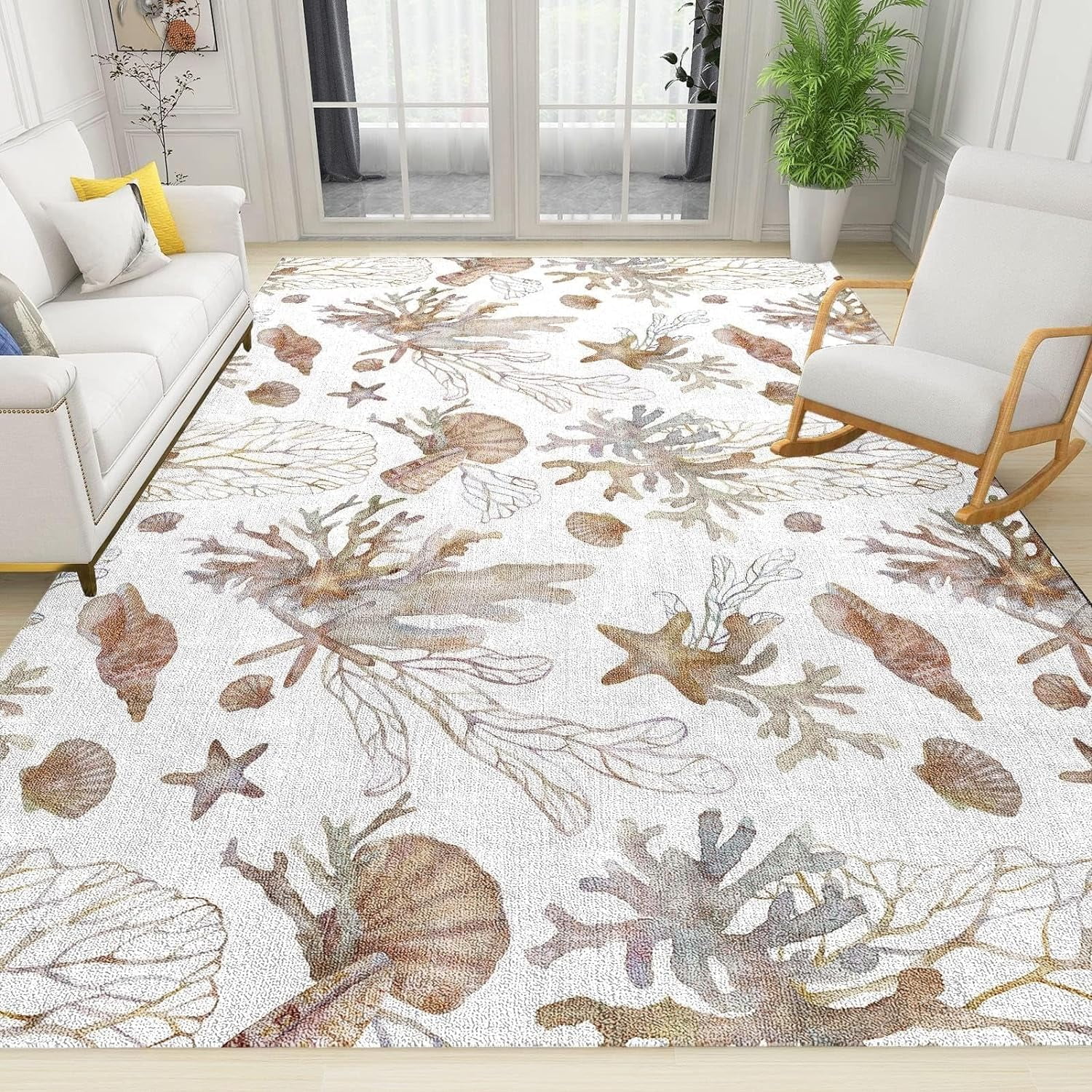 Vintage Brown Seaweed Ocean Area Rug, Coastal Nautical Beach Starfish ...