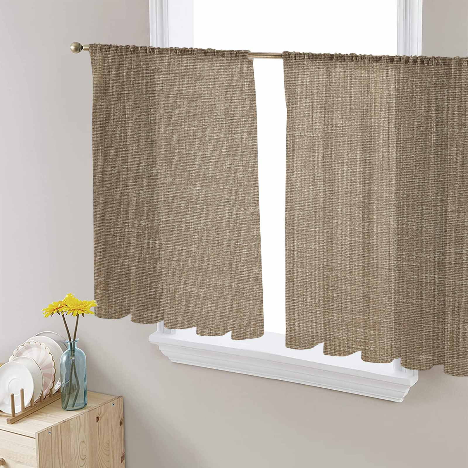 Vintage Brown Sheer Curtains 54 Inch Length 2 Panels Set for Living ...