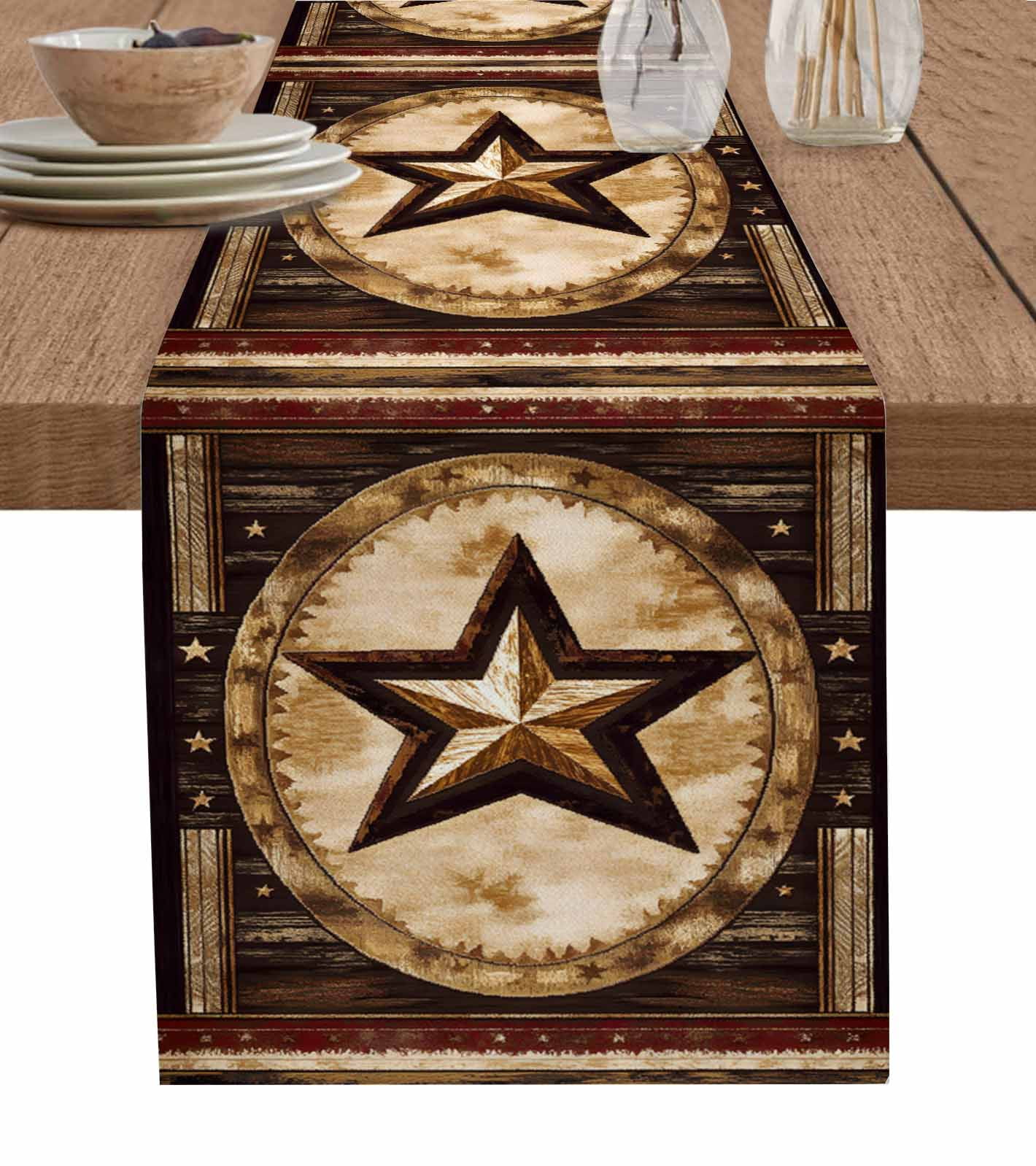 Vintage Brown Star Western Table Runner 70 Inches, Country Wooden Bed ...