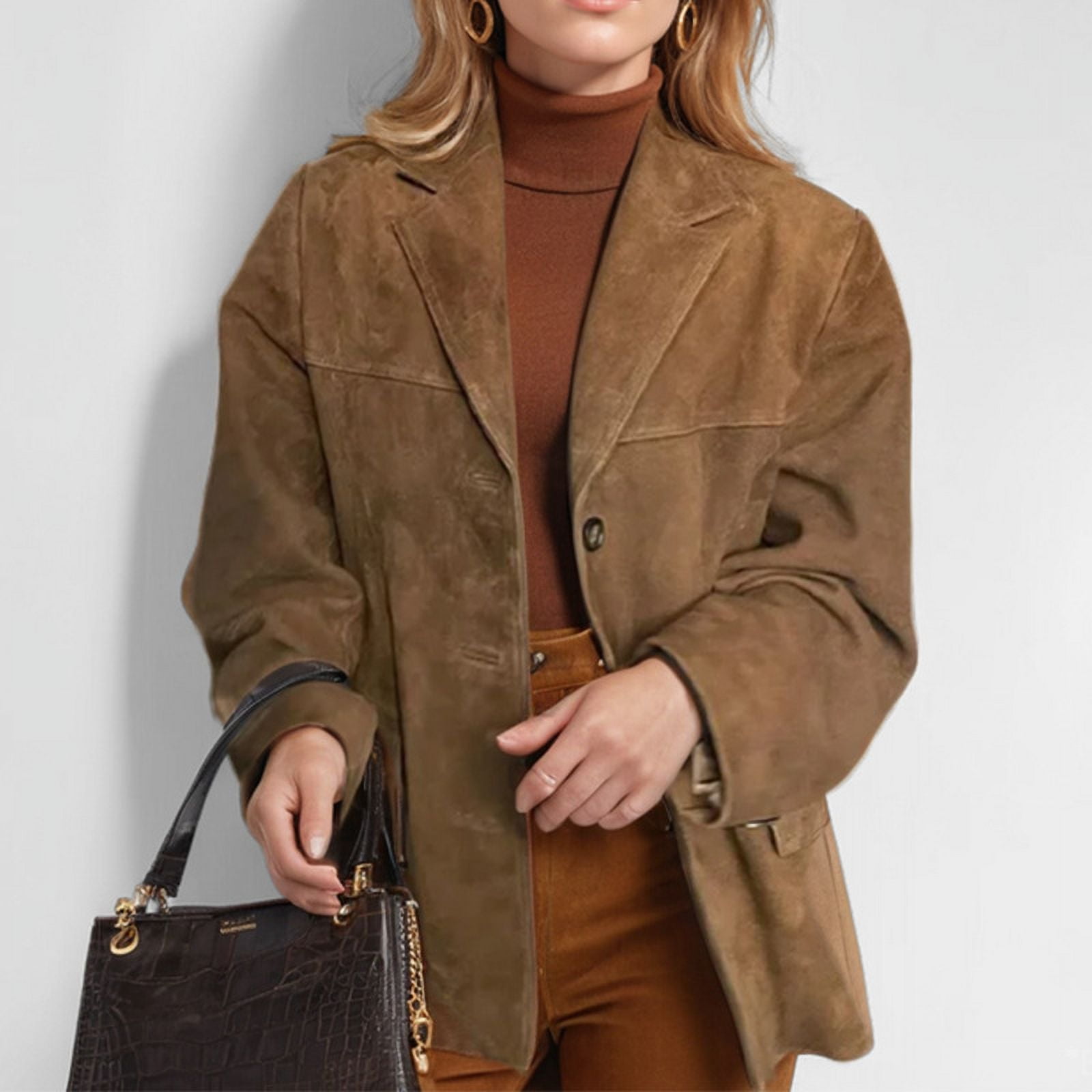 Vintage Brown Suede Leather Jacket Women Autumn Fashion Single Breasted ...