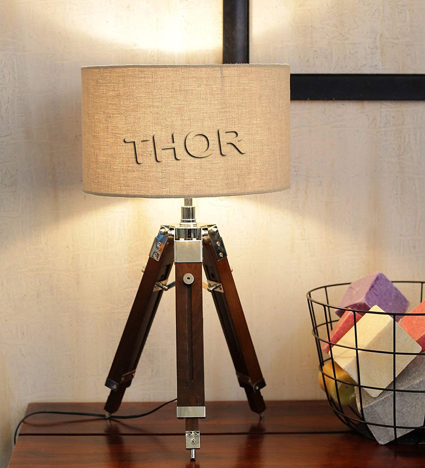 Vintage Brown Tripod Table Adjustable Lamp Stand Home Decor (Lamp Shade ...