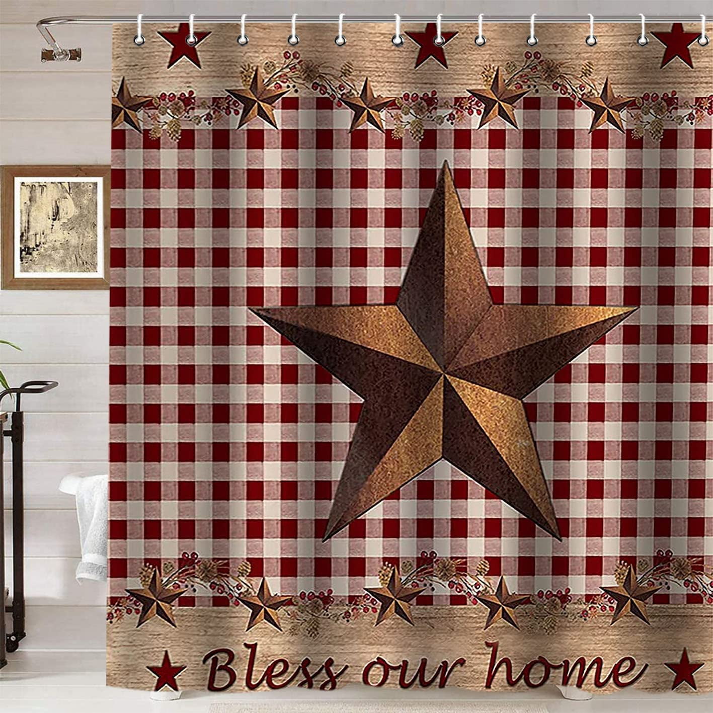 Vintage Brown Western Texas Star Shower Curtain, Primitive Berry Star ...