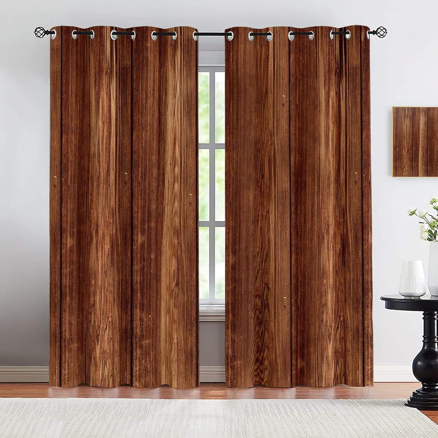 Vintage Brown Wood Planks Window Treatments For Farmhouse, Antique Wood ...