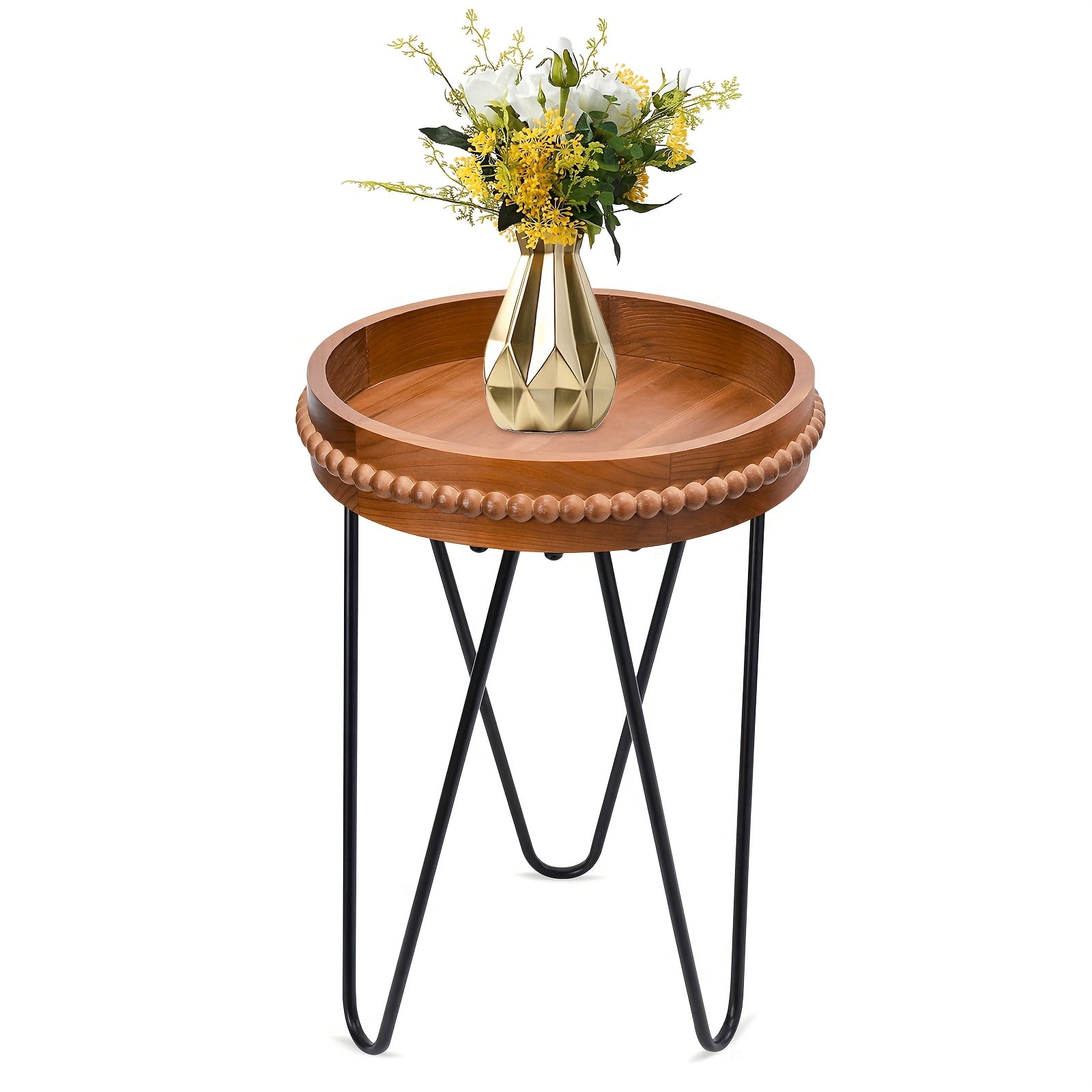 Vintage Brown Wooden Side Table & Plant Stand - Outdoor Patio Accent ...