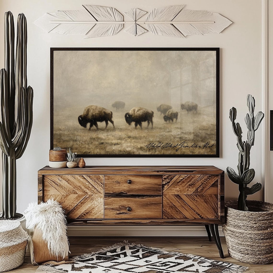 Vintage Buffalo Herd Poster, Rustic Western Decor Home Decor #3081 ...