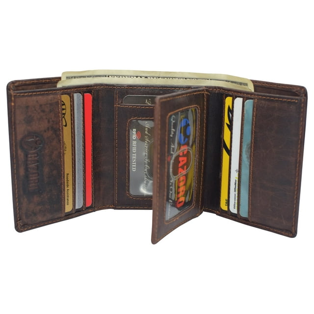 Vintage Buffalo Leather Men's RFID Trifold Wallet With Double ID ...