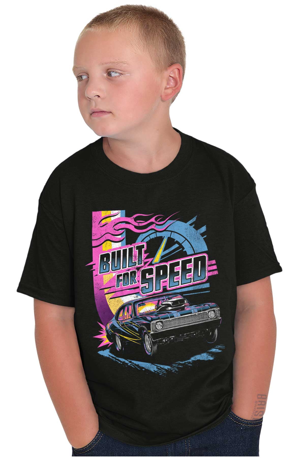 Vintage Built For Speed Racecar Sport Crewneck T Shirts Boy Girl Teen ...