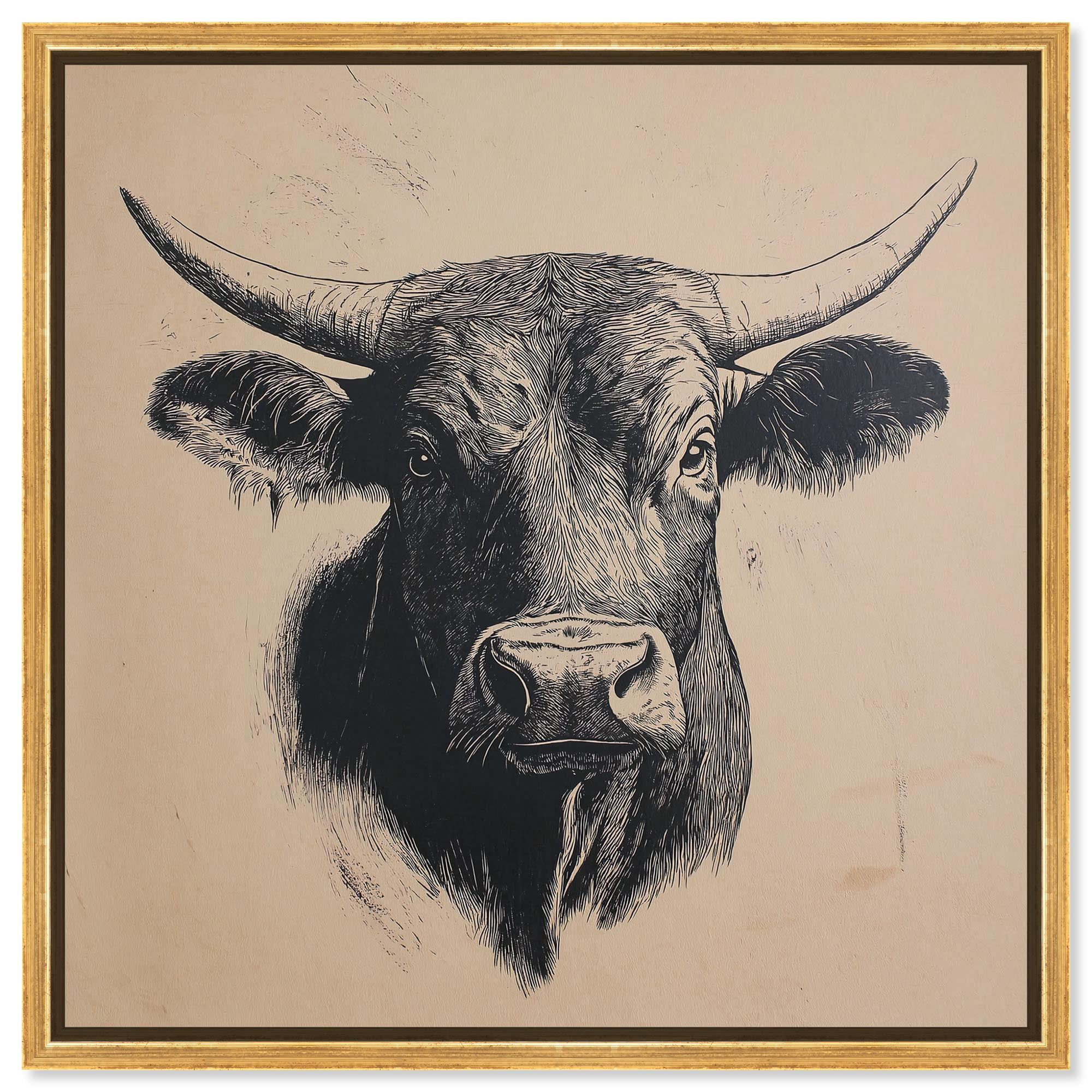 Vintage Bull Charge Canvas Animal Art Prints by Art Remedy, Gold Frame ...