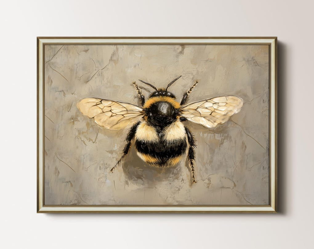 Vintage Bumble Bee Print, Neutral Bumblebee Painting, Bee Art Printable ...