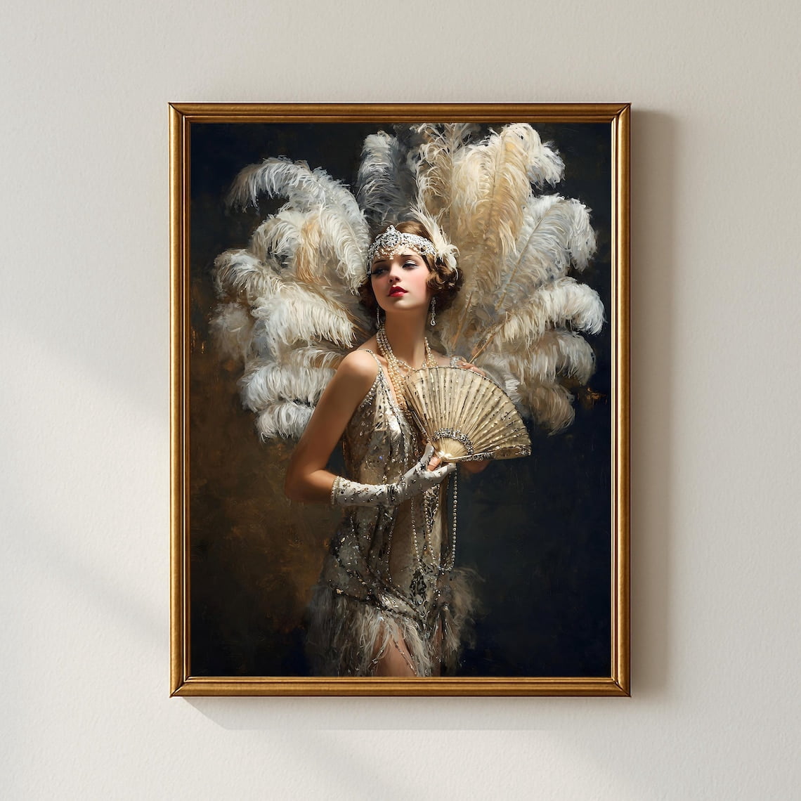 Vintage Burlesque Wall Art, 1920S Showgirl With Feathered Fan And ...