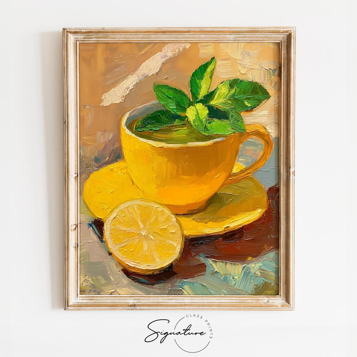 Vintage Buttercup Yellow Teacup With Mint And Lemon Poster, Rustic ...