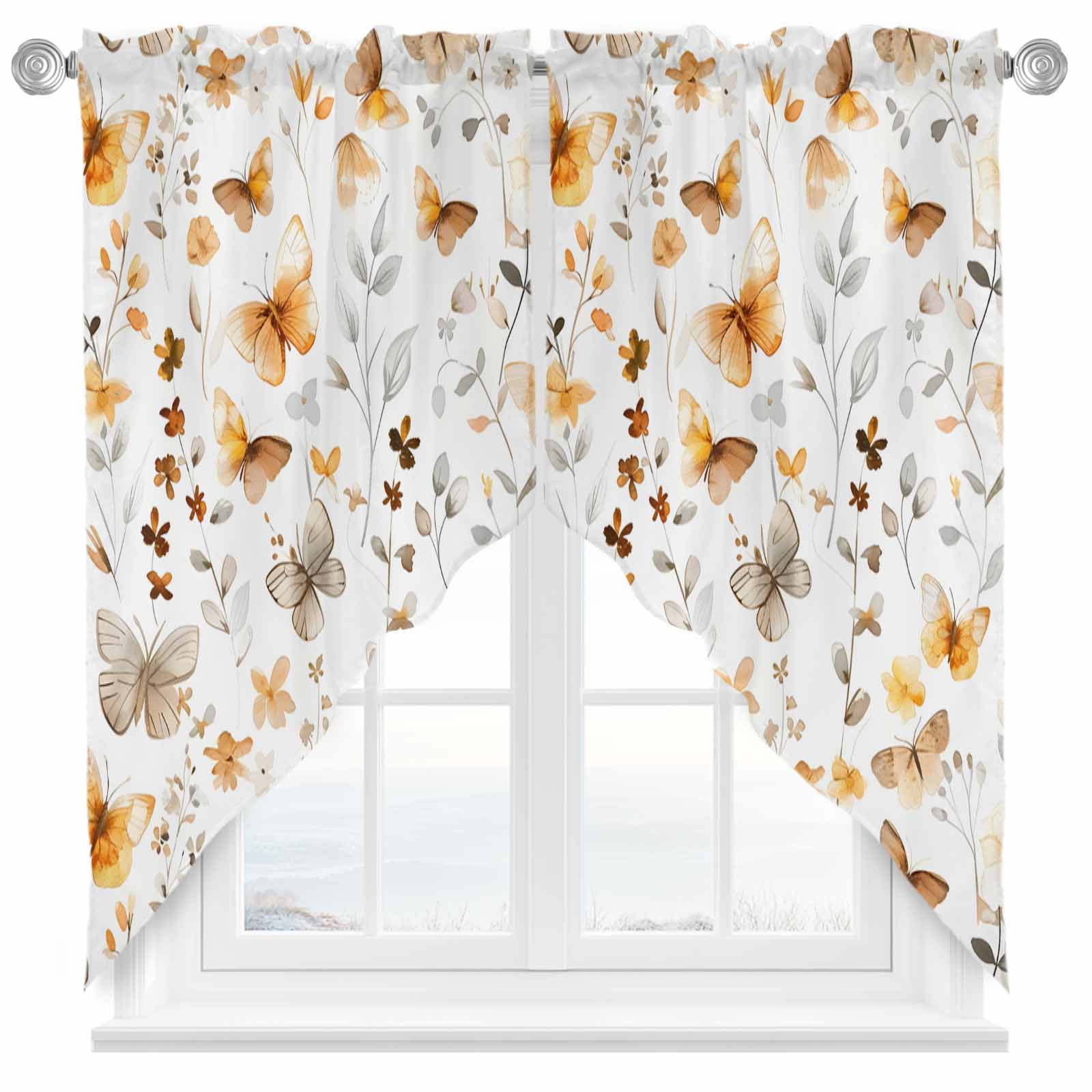 Vintage Butterflies Swag Valances for Windows 2 Pack Flowers Plant ...