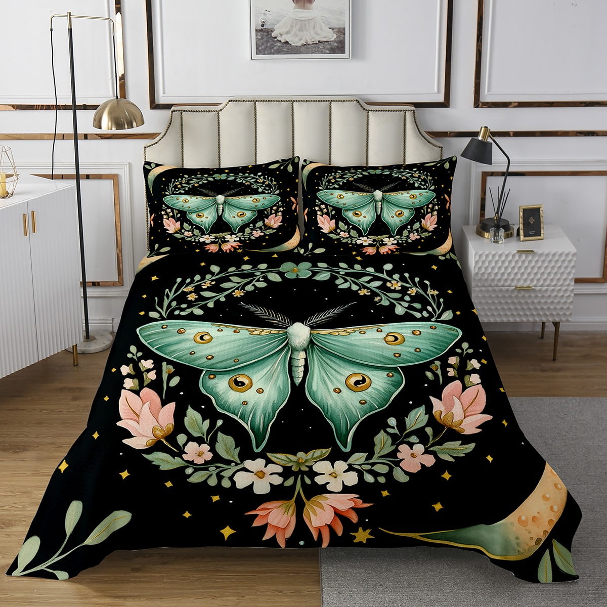 Vintage Butterfly King Bedspread Set, Retro Floral Butterflies Cozy ...