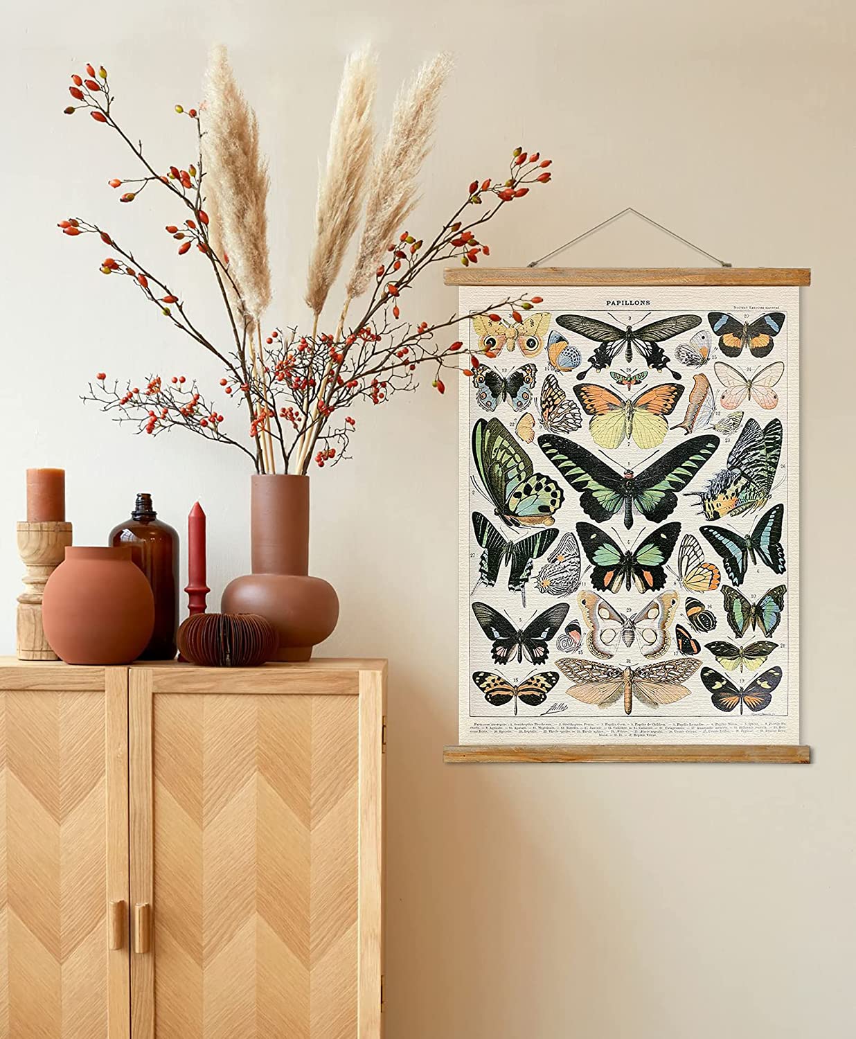 -Vintage-Butterfly-Poster-with-Wooden-Frame---Retro-Style-of ...