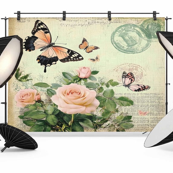 Vintage Butterfly Roses Backdrop for Photoshoot,Photography Photo ...