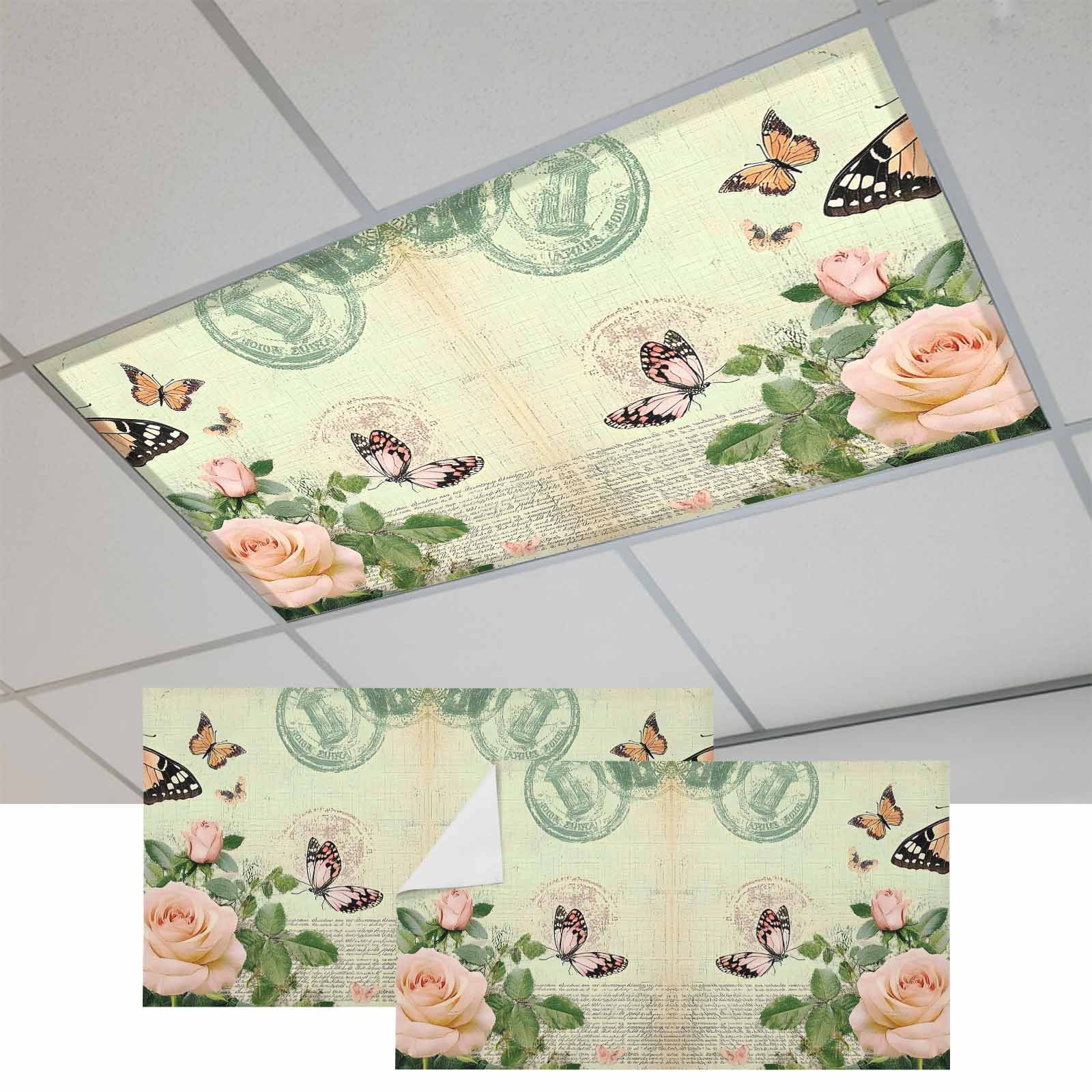 Vintage Butterfly Roses Magnetic Fluorescent Light Covers for Ceiling ...