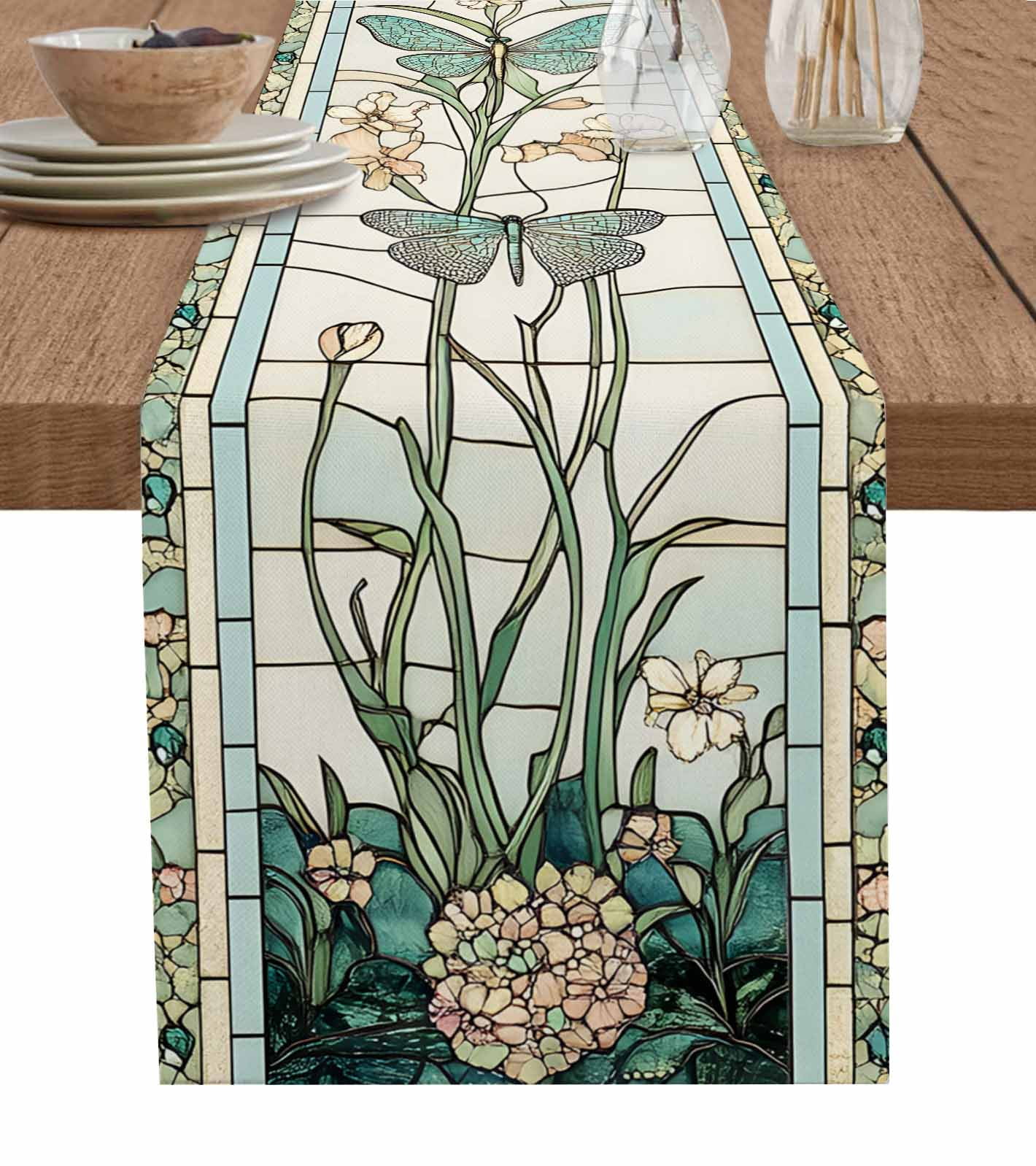 Vintage Butterfly Table Runner Pastoral Botanical Teal Spring Summer ...