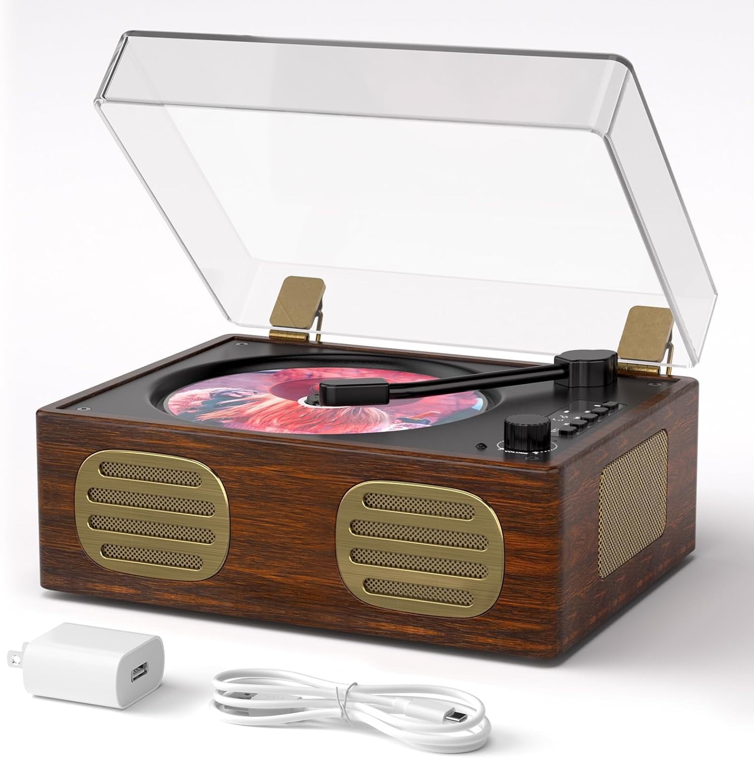 Vintage CD Player with Speakers Bluetooth, Time Music Box, Retro ...