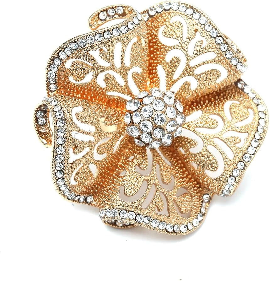 Vintage CZ Camellia Flower Promise Ring for Women Girls Gold-Toned Blue ...
