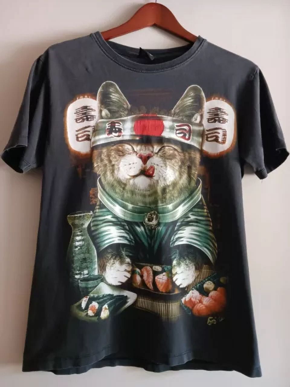 Vintage Caballo S Medium Japanese Lucky Samurai Cat Eating Sushi 100% ...