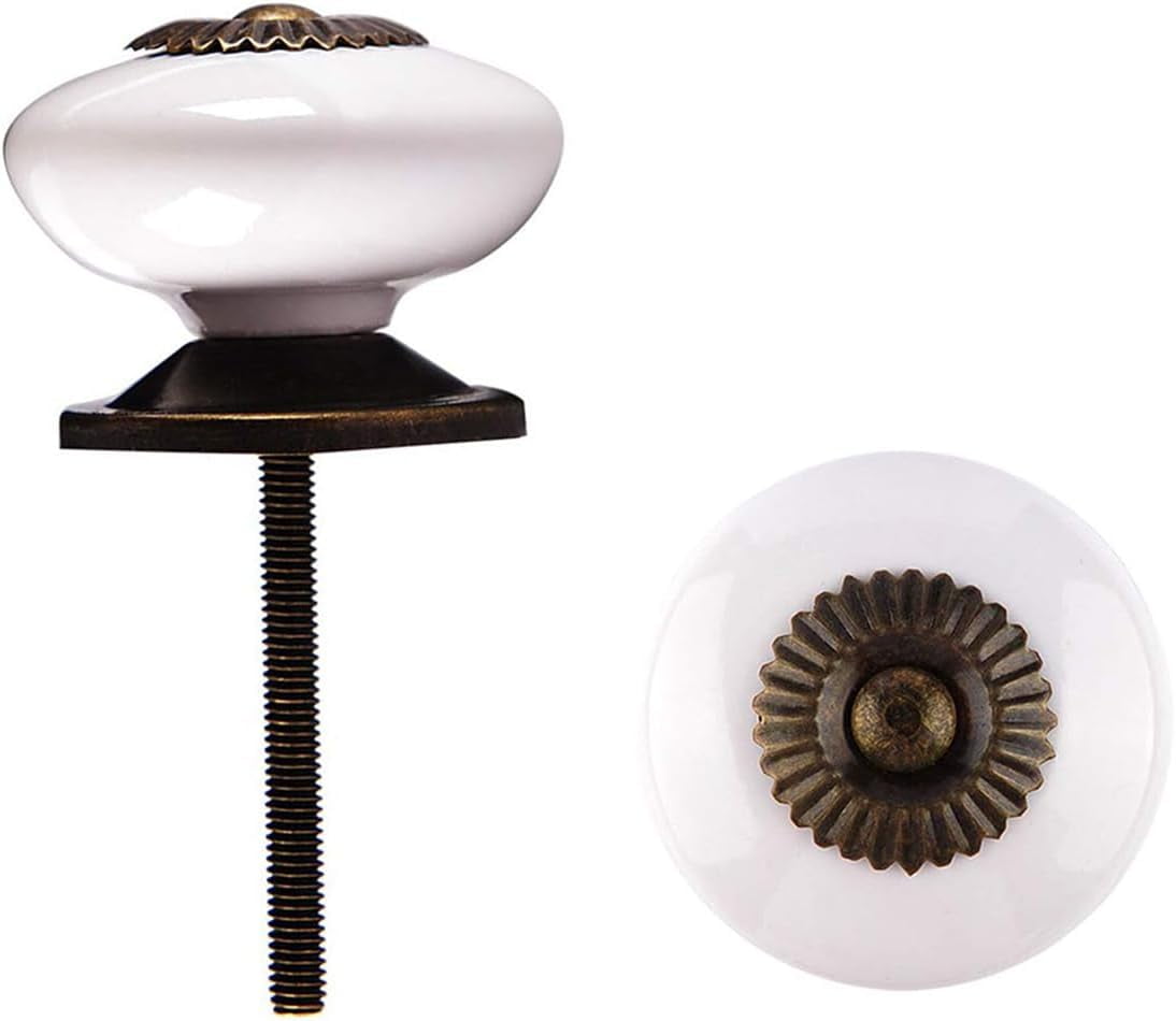 Vintage Cabinet Knobs, 6Pack Round Ceramic Drawer Knobs Set, White ...