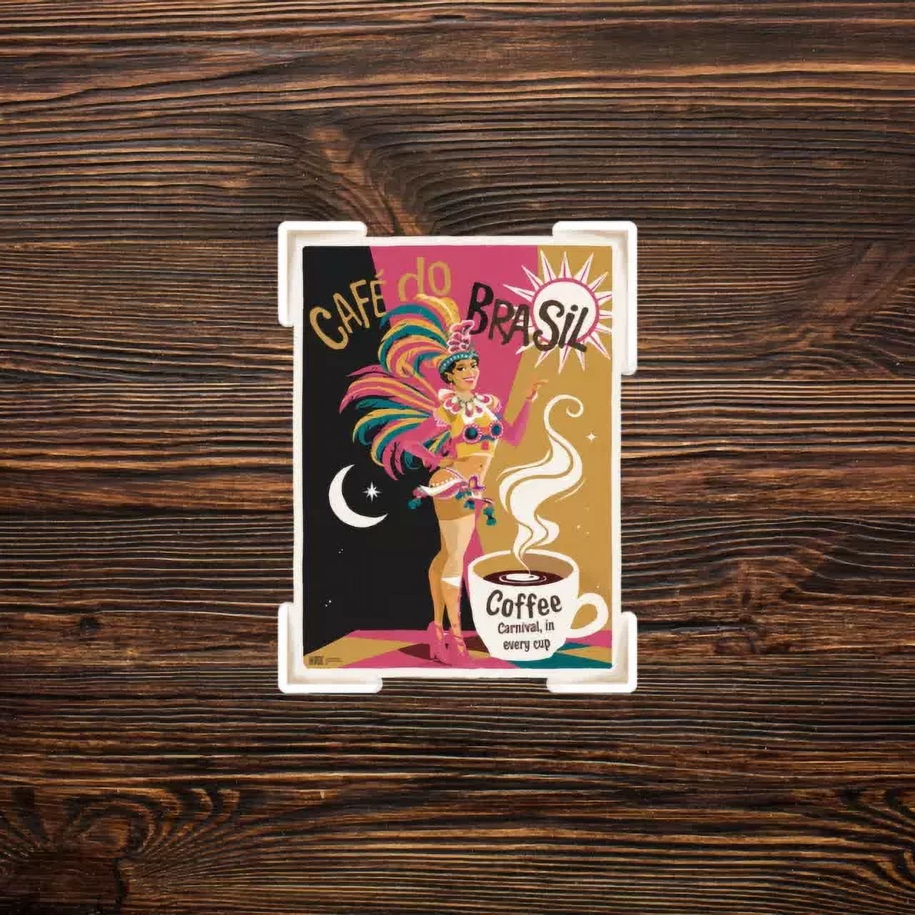 Vintage Cafe Do Brasil Carnival In Coffee Sticker - Colorful Samba ...