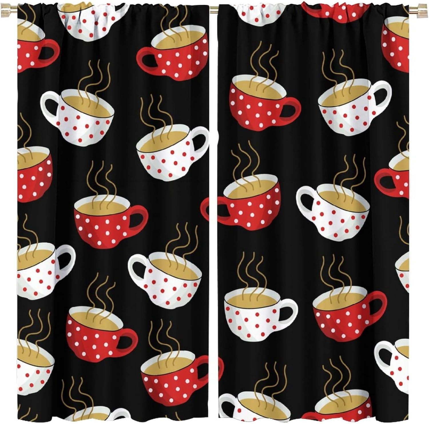 Vintage Cafe Curtains Rustic Farmhouse Red White Coffee Cup Printed ...