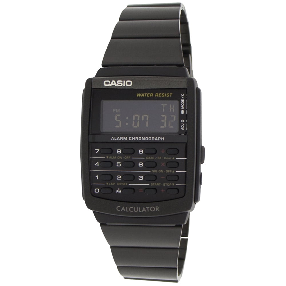 Casio Vintage Calculator Watch, Black Dial, Stainless Steel Bracelet ...