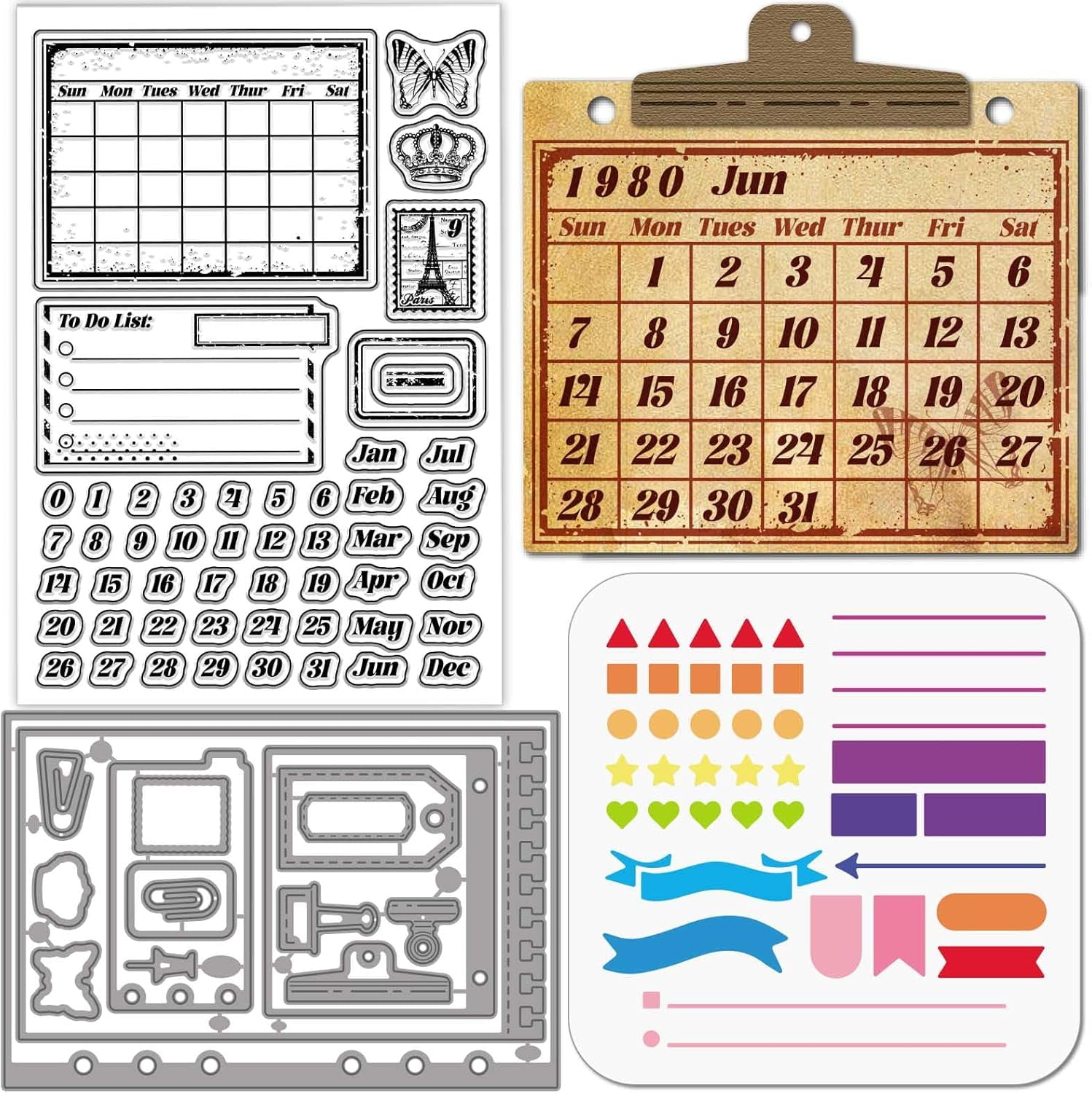 Vintage Calendar Clear Stamps Border Frame Cutting Dies Painting ...