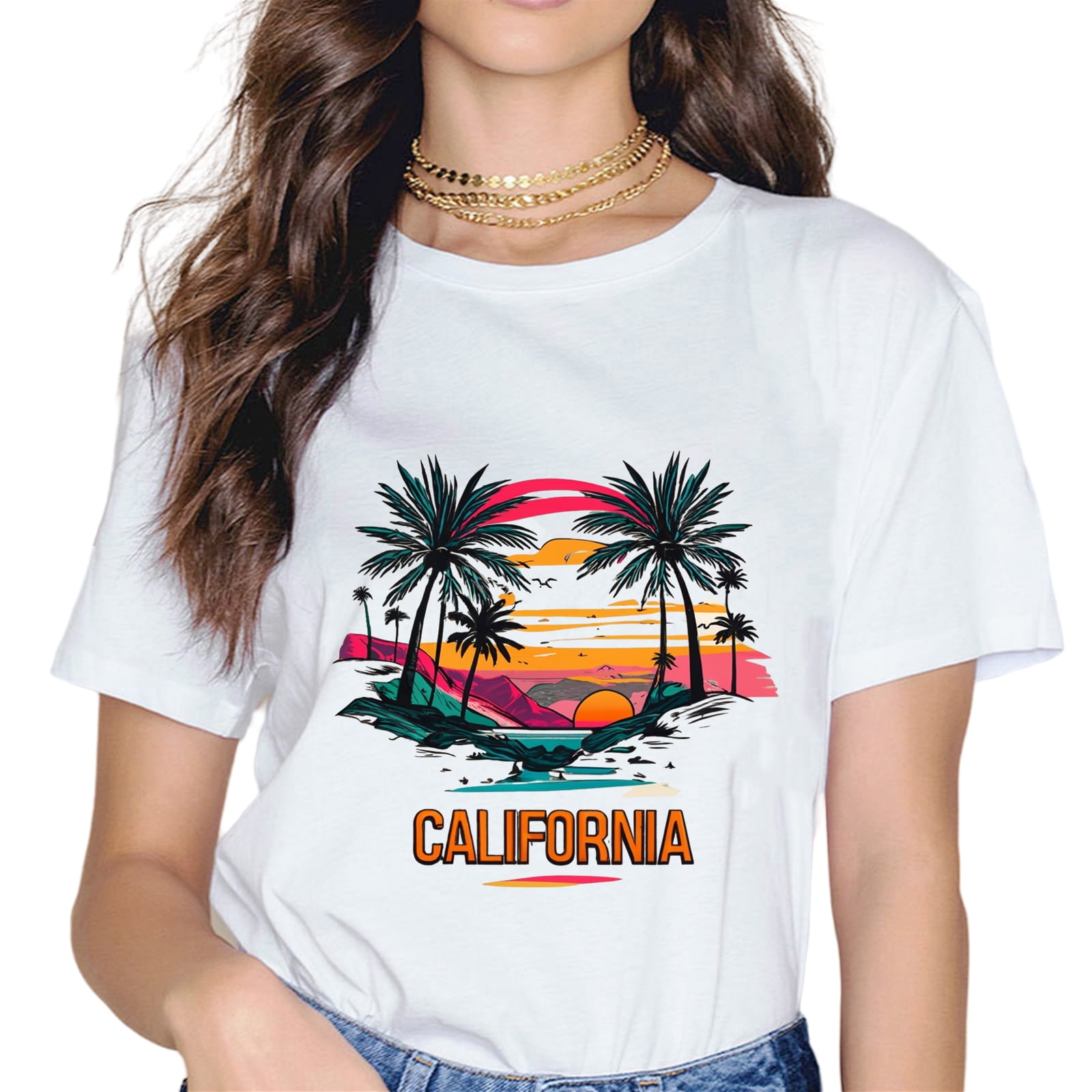 Vintage California Beach Summer Vacation Sunset T-Shirt - Walmart.com