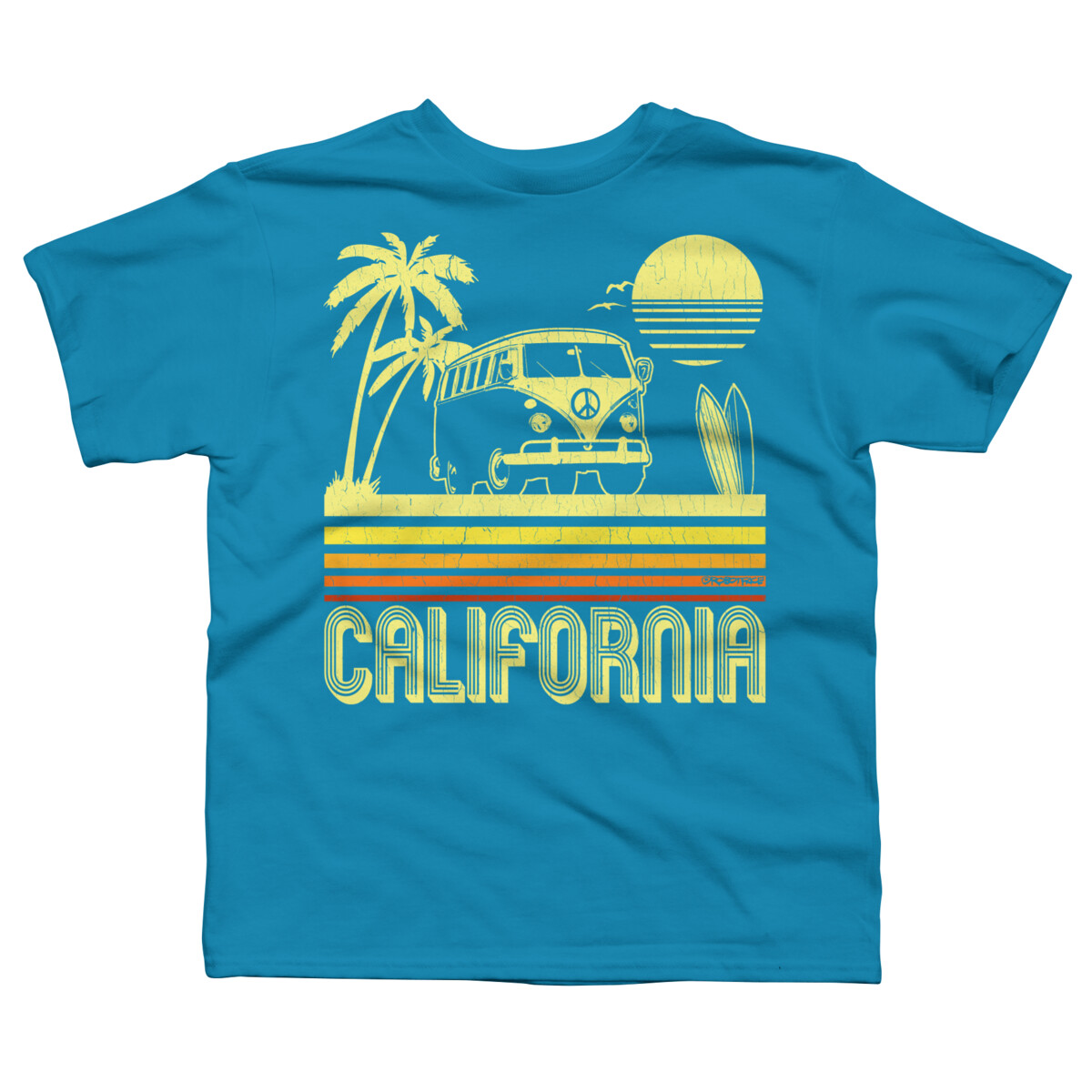 Vintage California Surf Bus (distressed look) Boys Turquoise Blue ...