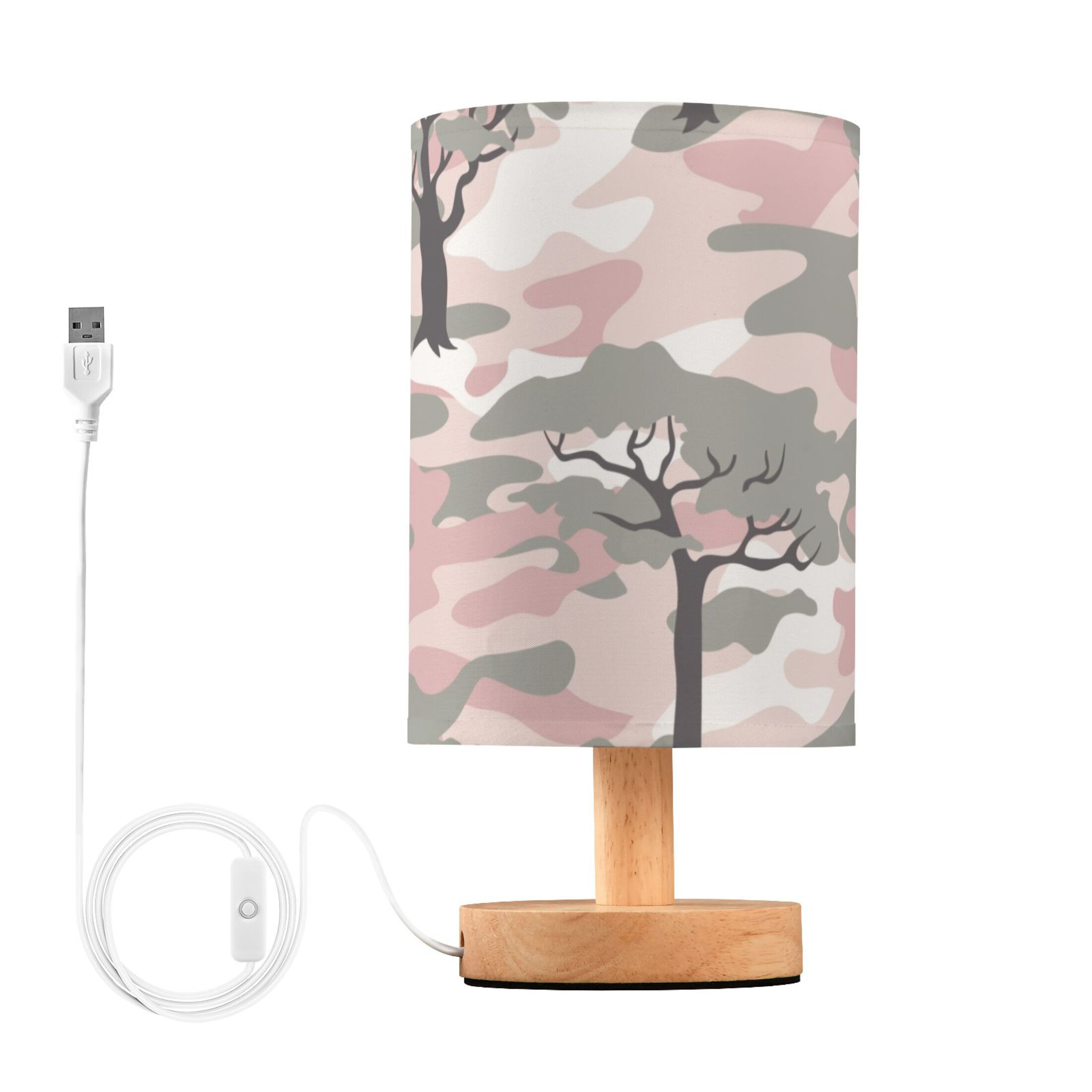Vintage Camouflage Tree Bedside Table Lamp LED Warm Lights with USB ...