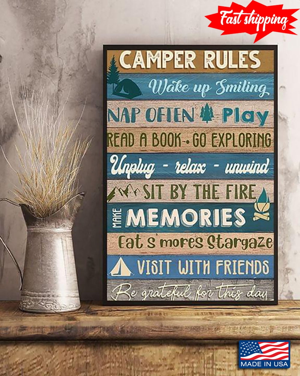 Vintage Camper Rules Wake Up Smiling Nap Often Play Read A Book Go ...