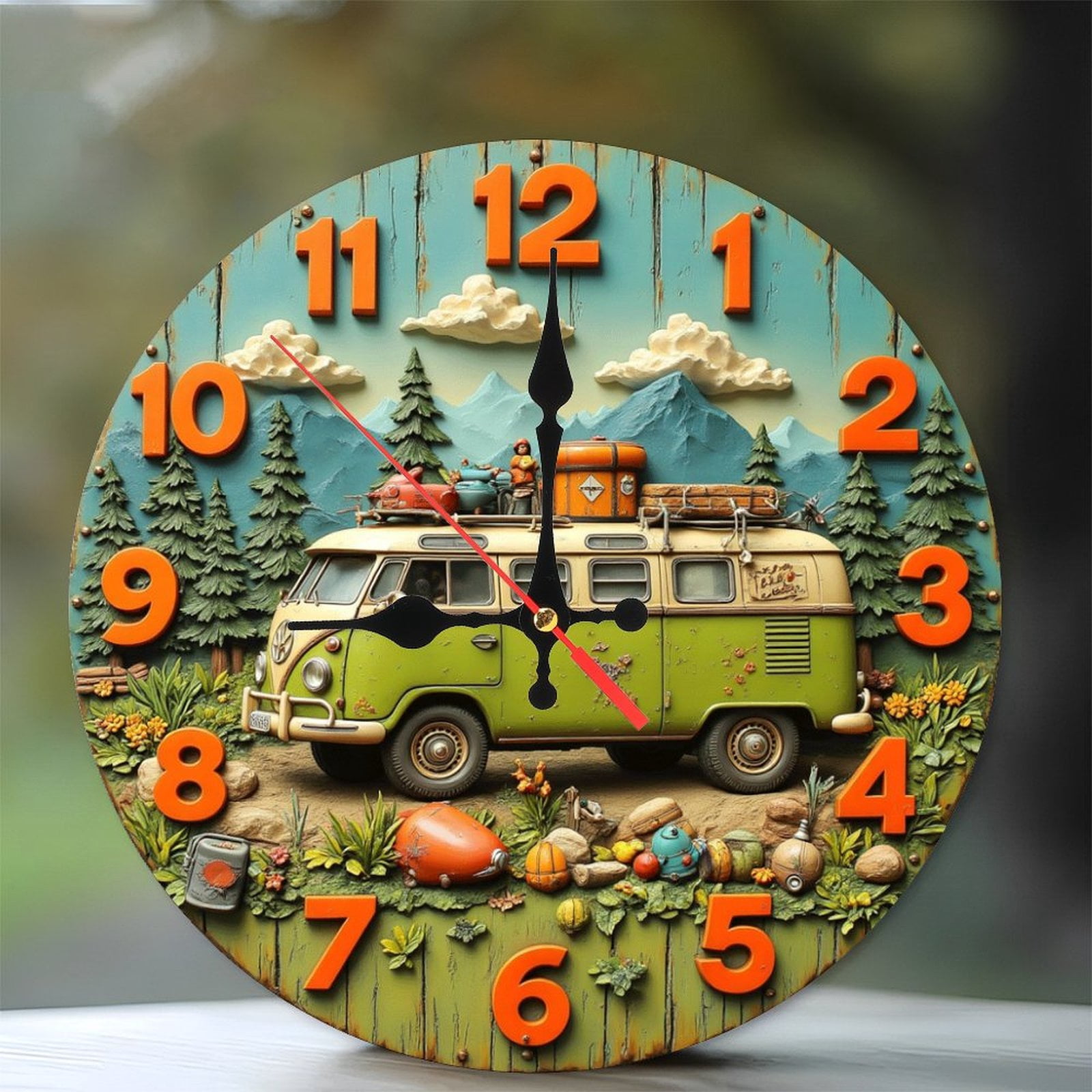 Vintage Camper Van Clock Wall Decor Retro Travel Clock 10-Inch Silent ...