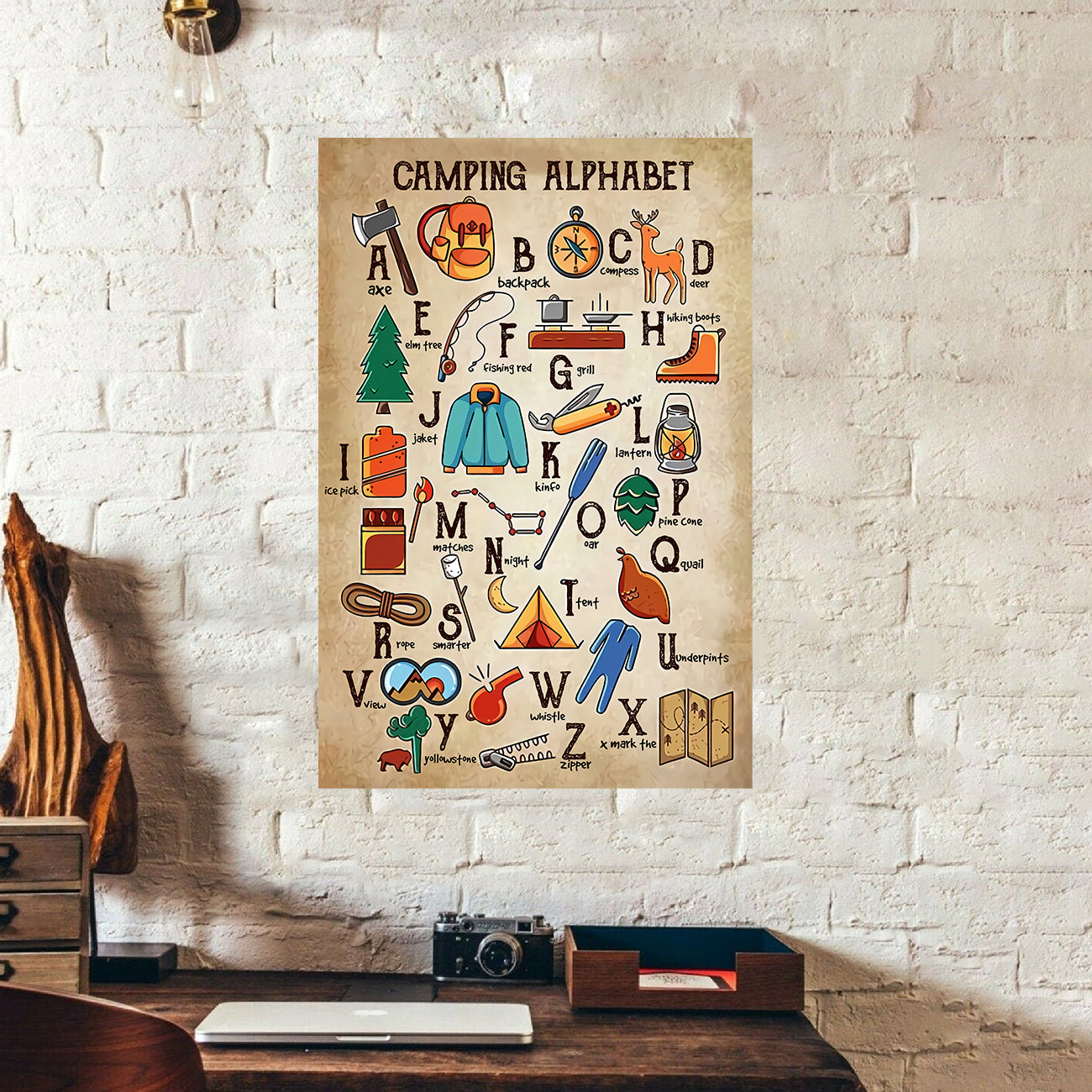 Vintage Camping Alphabet Vertical Poster 11 x 17 Inch Poster - Walmart.com