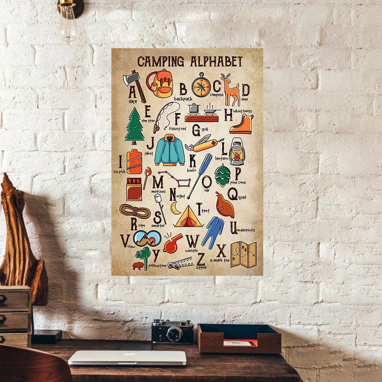 Vintage Camping Alphabet Vertical Poster 24 x 36 Inch Poster - Walmart.com