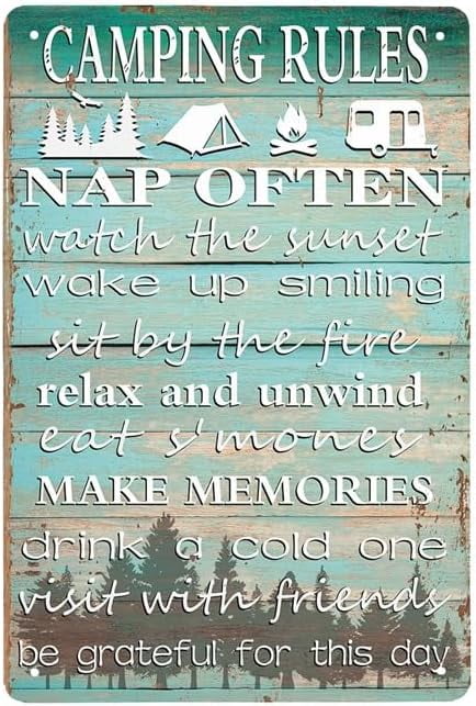 Vintage Camping Rules Tin Sign - 12x8 Inches Decorative Sign for Indoor ...