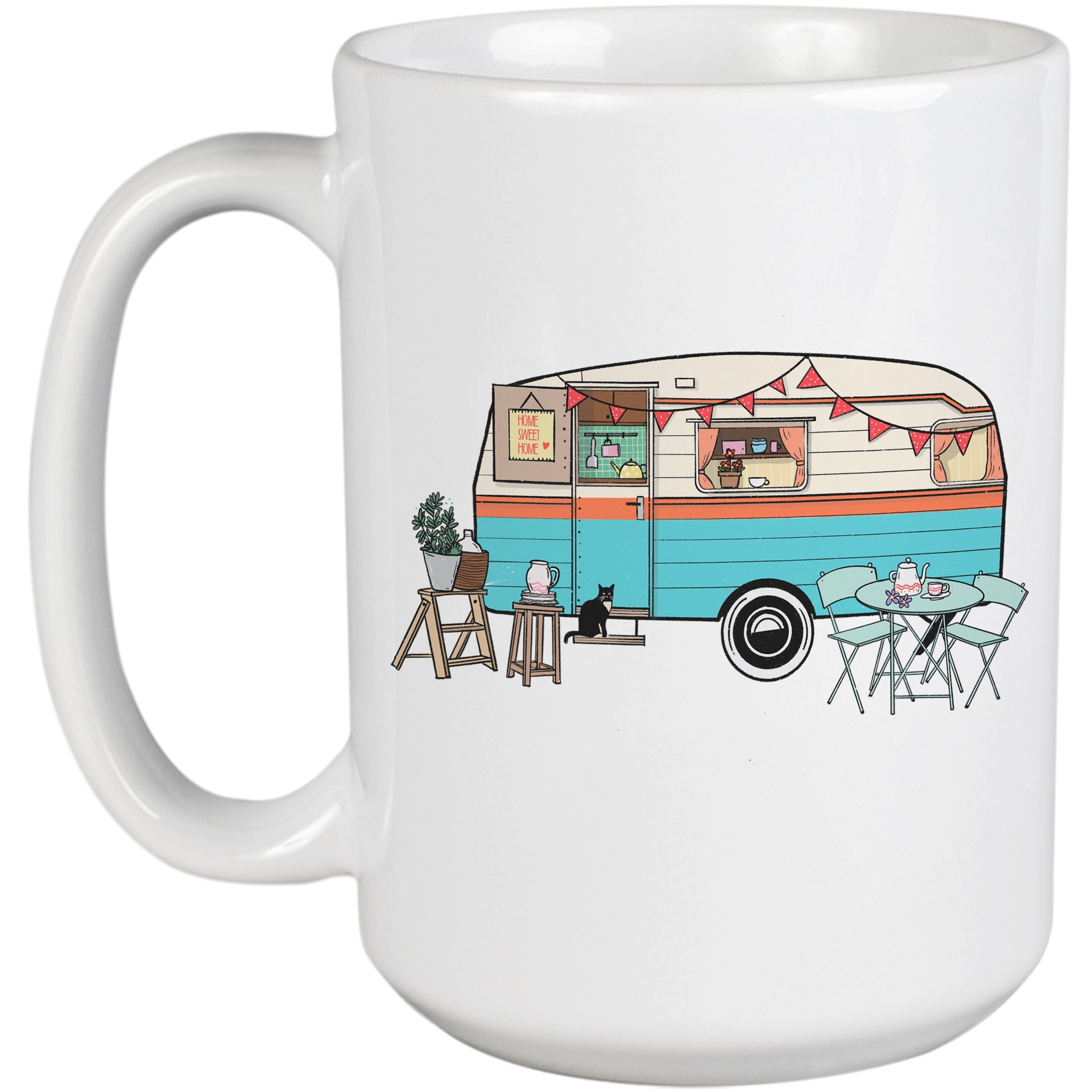 Vintage Camping Trailer with a Cat & Fiesta Banner Art Traveling Themed ...